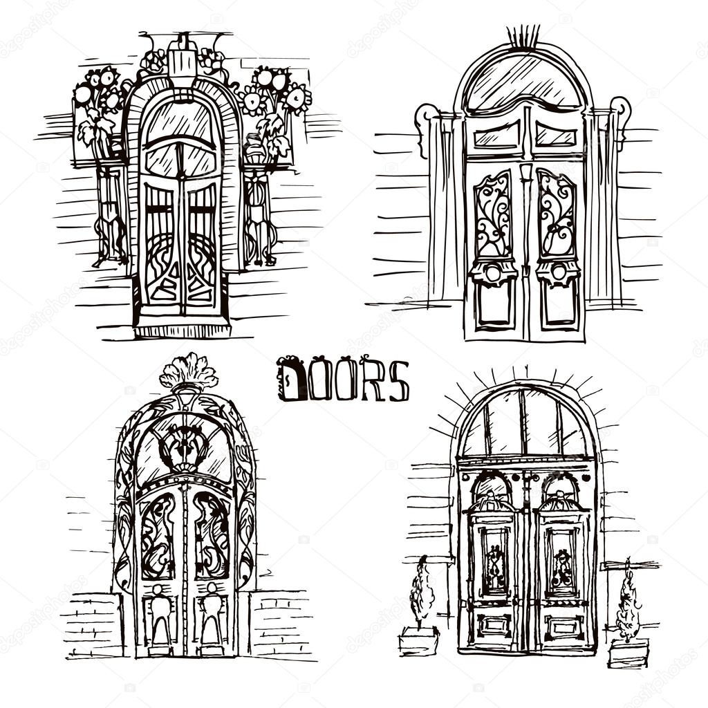 Doors sketch. Old doors hand drawn sketch. Stock Vector Image by ...