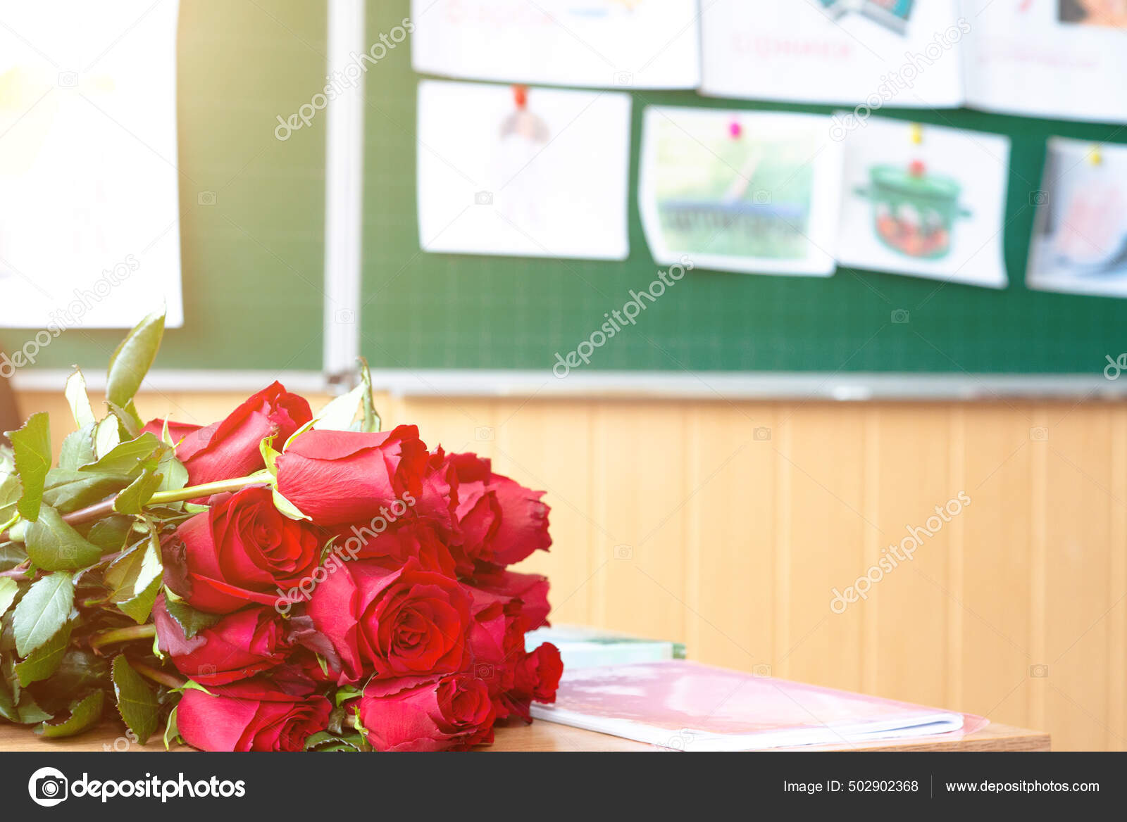 Red Roses Teacher's Desk Class Stock Photo by ©Dizfoto 502902368