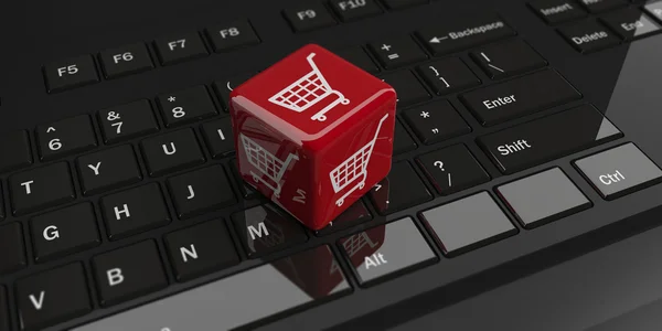E-commerce symbol on a computer keyboard, black friday concept. 3d ...