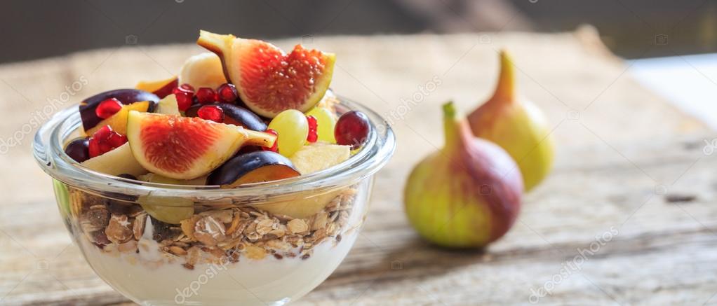 Yogurt, muesli and fresh fruits Stock Photo by ©gioiak2 123662050