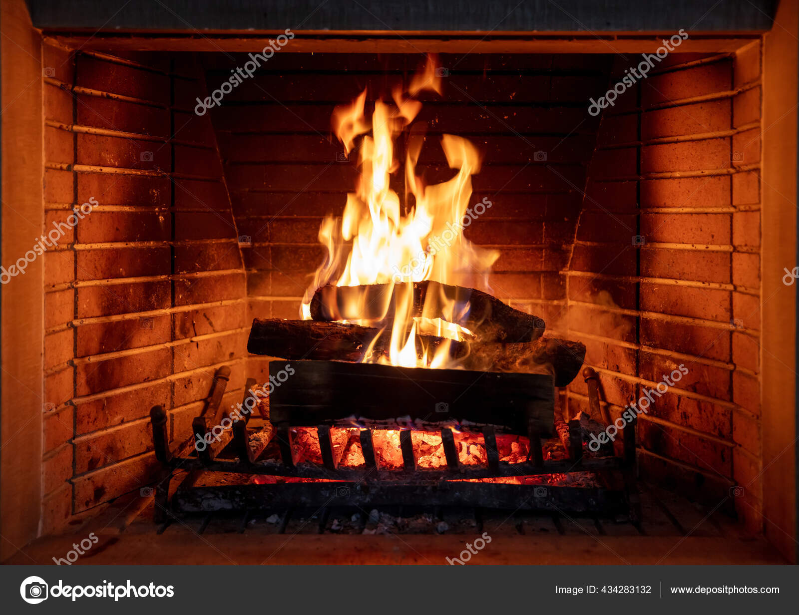Fireplace Fire Burning Cozy Warm Fireside Holiday Christmas Home Wood ...