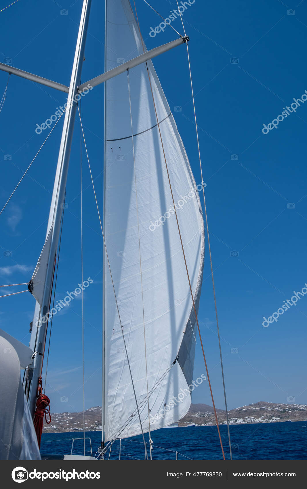 White Sloop Rigged Yacht Sailing Open Calm Ocean Blue Sky Stock Photo ...