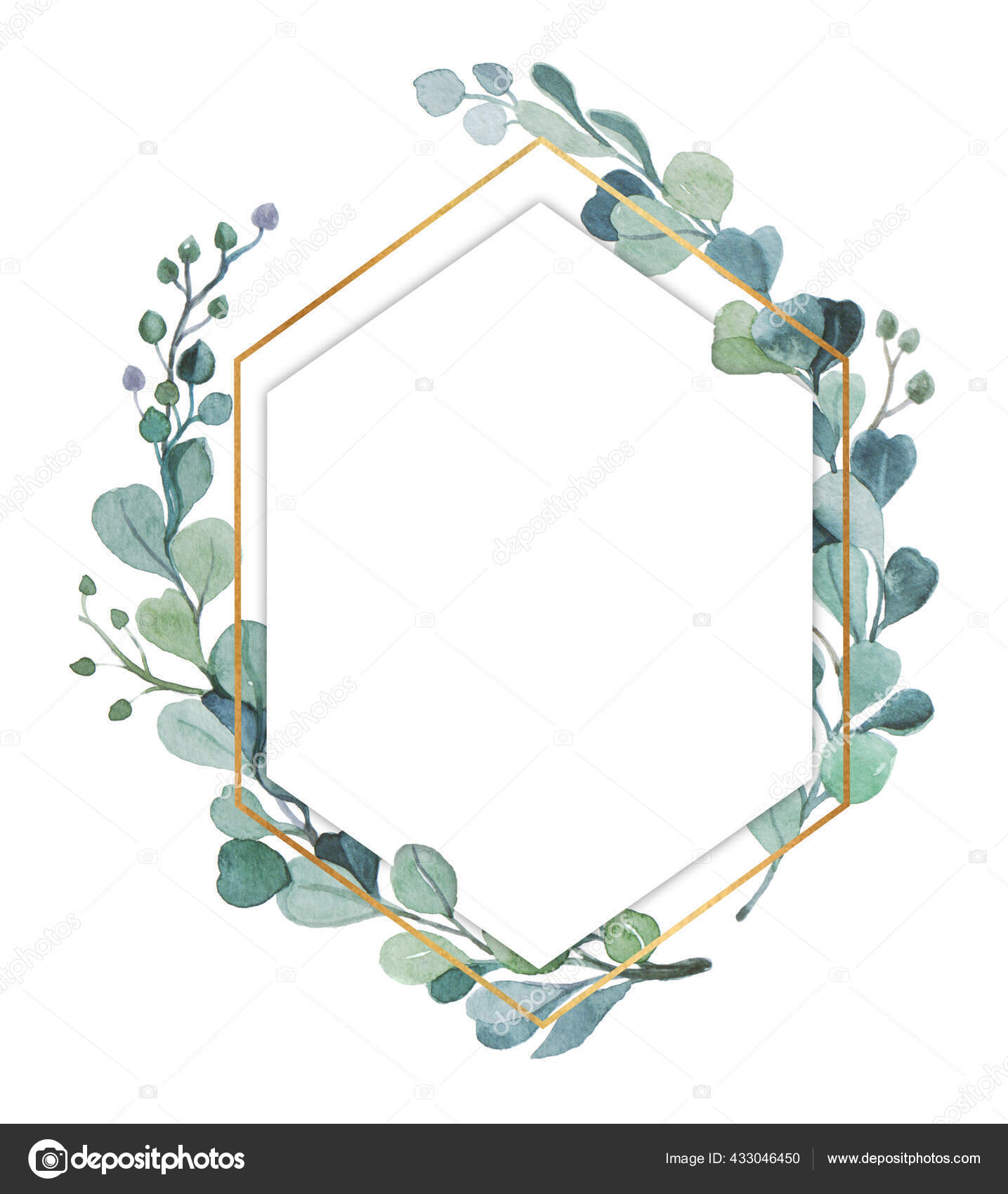 Watercolor Cute Eucalyptus Frame White Background Illustration Wedding ...