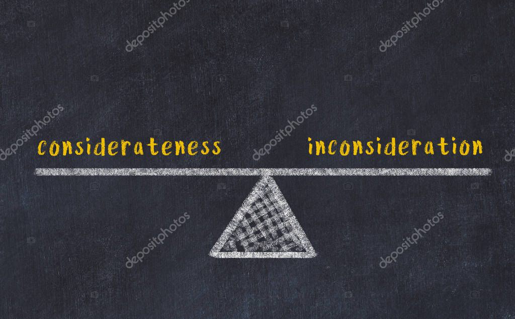 Equilibrio entre consideración e inconsideración. Dibujo de pizarra ...