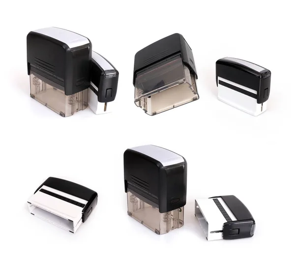 Black Plastic Automatic Stamps Documents Isolated White Background ...