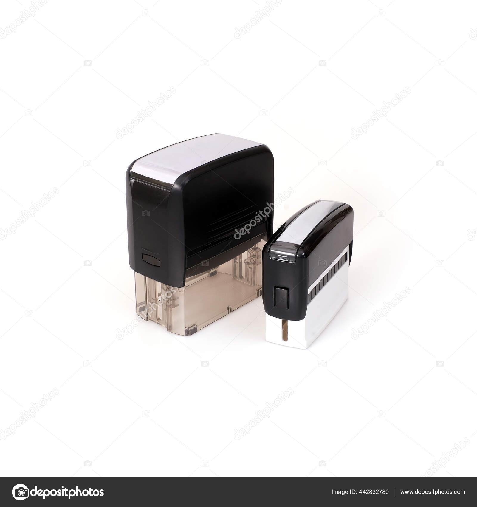 Black Plastic Automatic Stamps Documents Isolated White Background ...