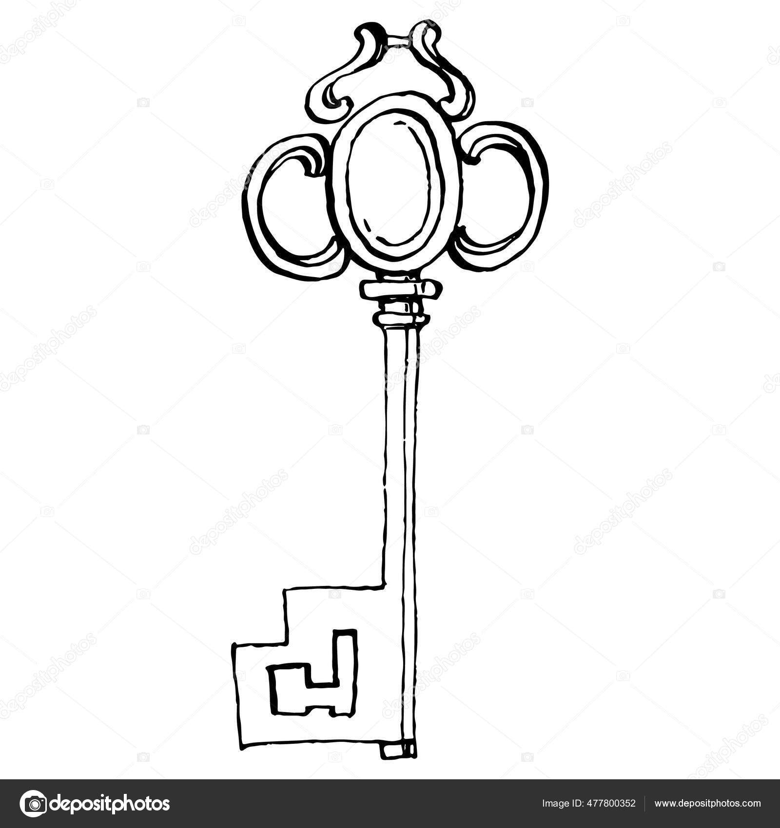 Old Key Sketch Isolated Element Design Engraving Vintage Illustration ...