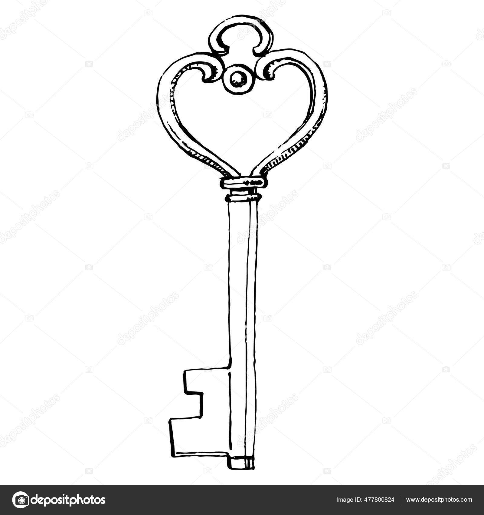 Antique Heart Key Drawing
