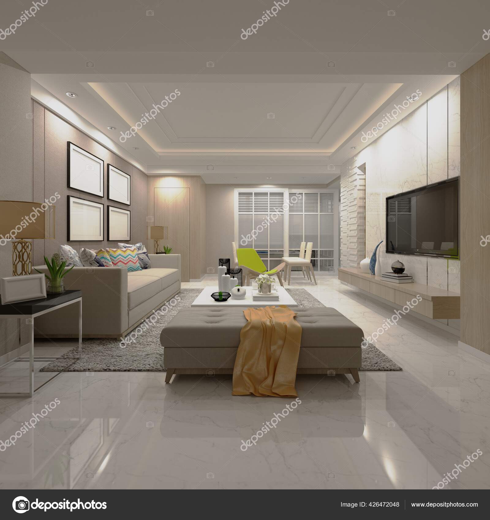 Render Modern Living Room — Stock Photo © mtellioglu #426472048