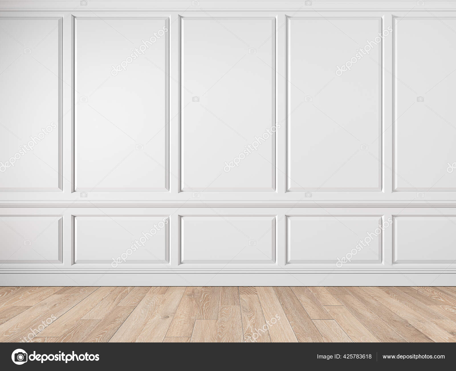 Modern classic white empty interior with wall panels, molding and ...