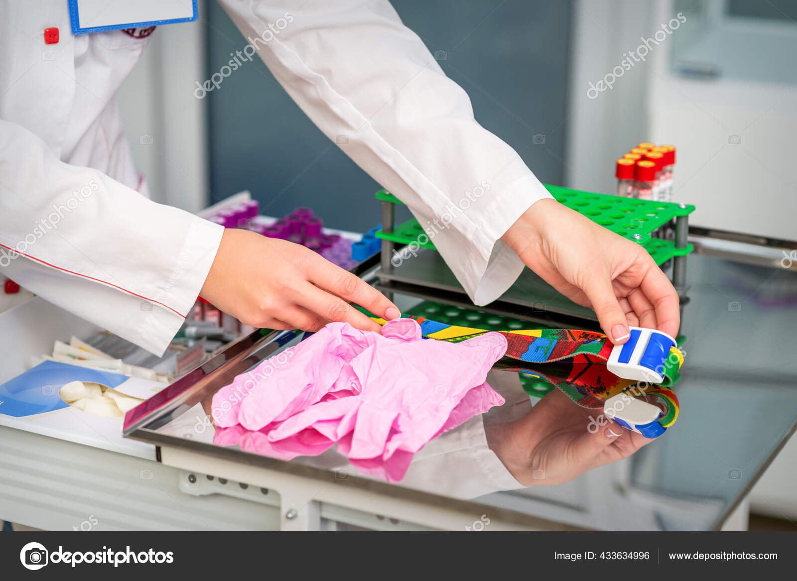 Female Doctor's Hands Prepare Tools Blood Sampling Lab Stock Photo by ...