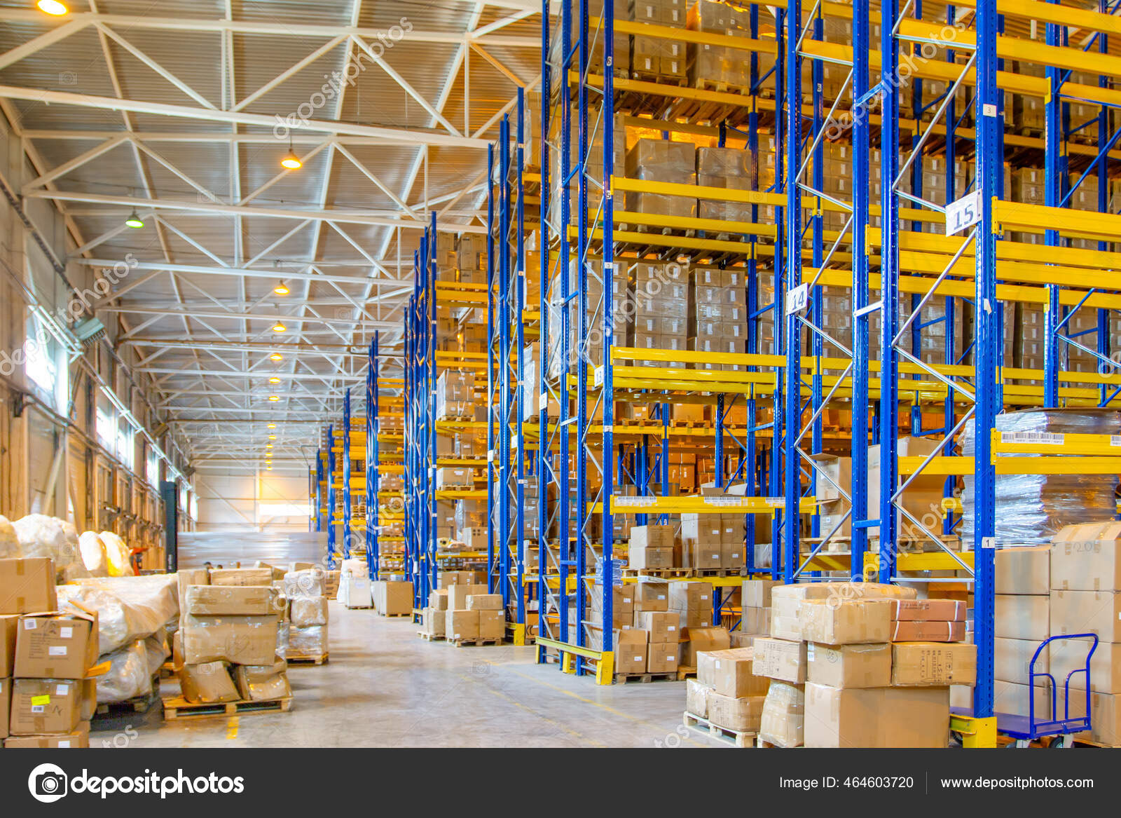 Interior Modern Warehouse Storage Rows Goods Boxes High Shelves Stock ...