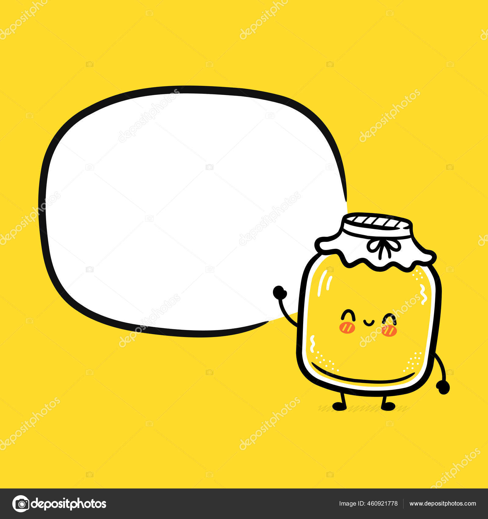 Cute funny kombucha jar character with speech bubble. Vector flat line ...