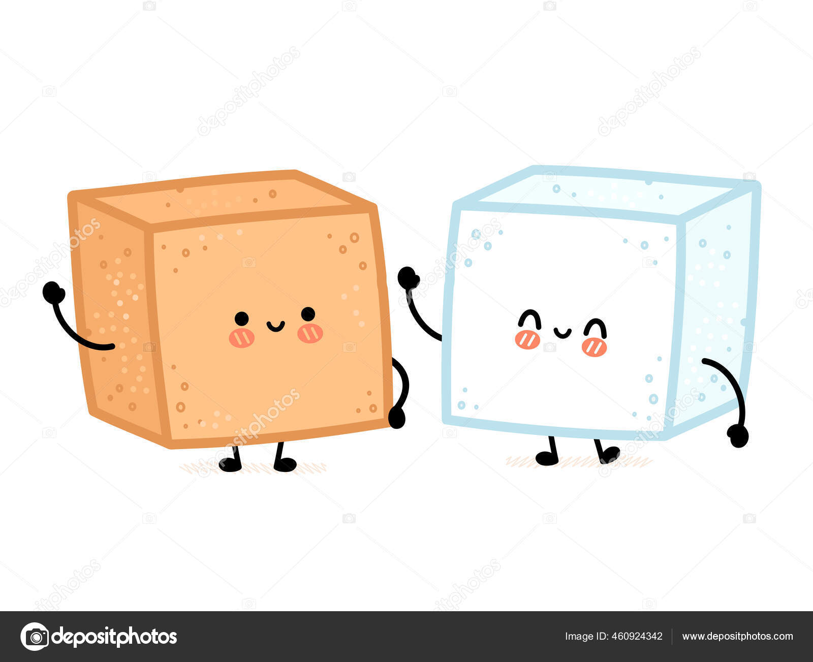 Cute funny happy white and brown cane sugar piece cube character ...