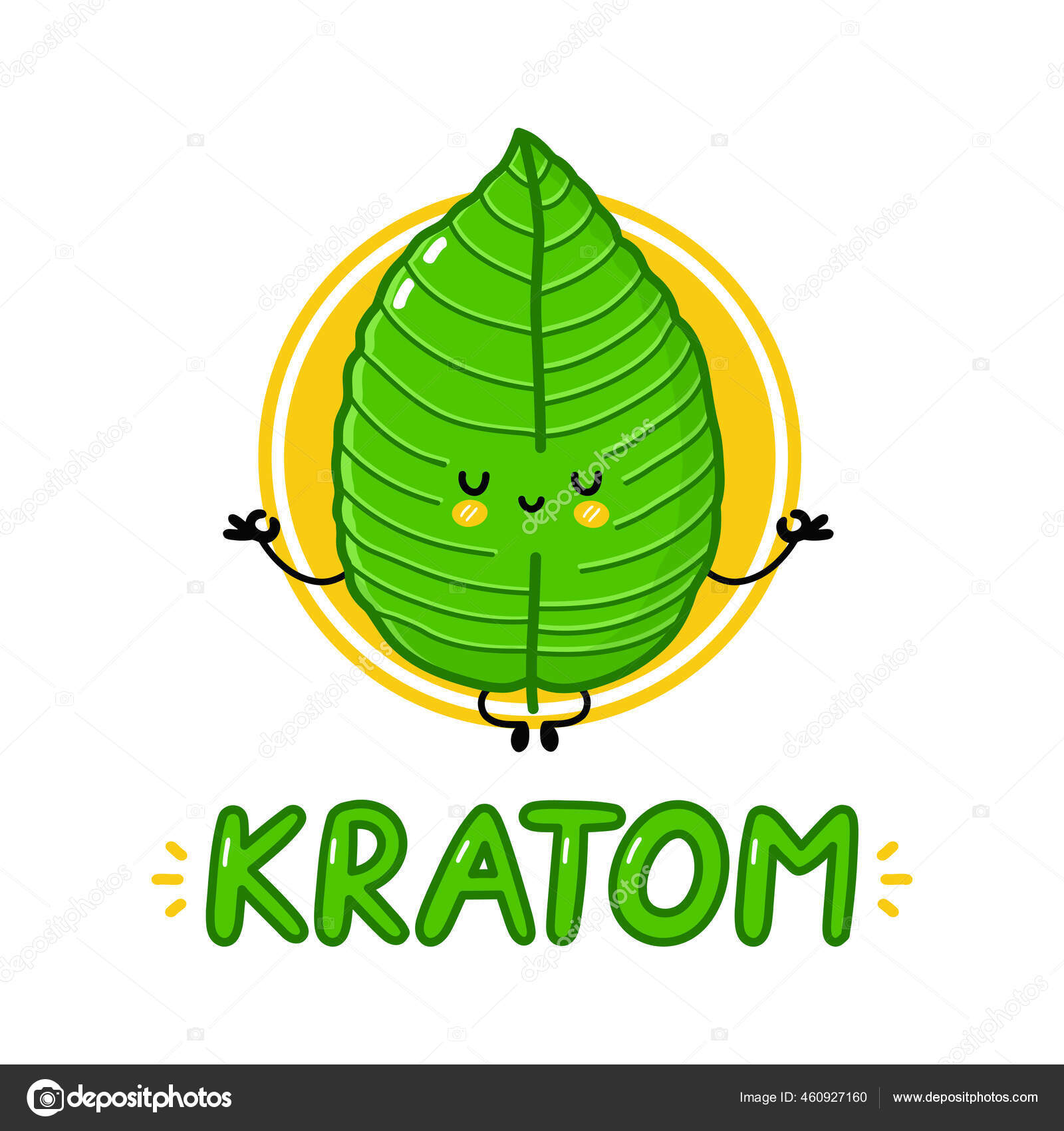Cute funny kratom leaf meditate character logo design. Vector flat line ...