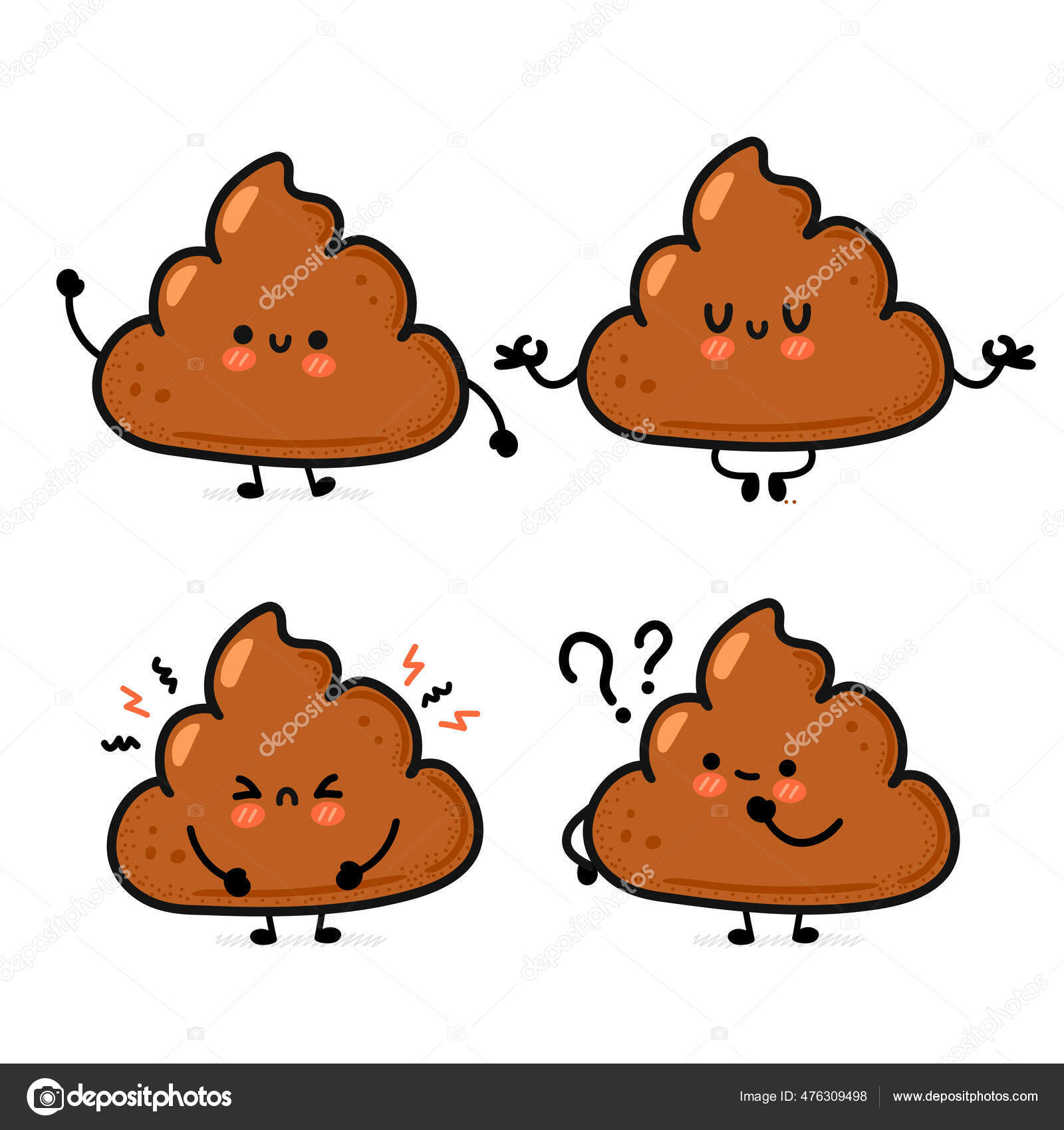 Cute funny smile happy and sad poop set collection. Vector hand drawn ...