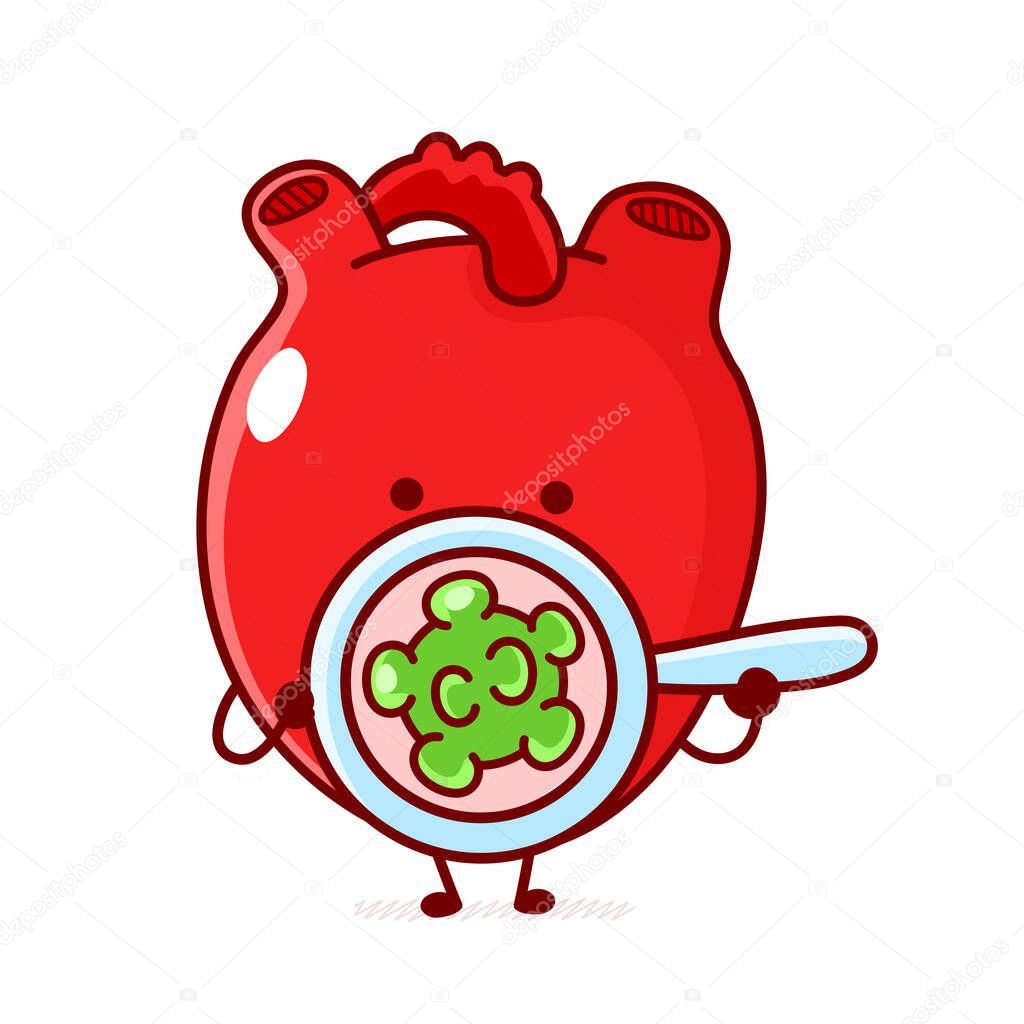 Lindo órgano del corazón humano divertido mirar bacterias, virus ...
