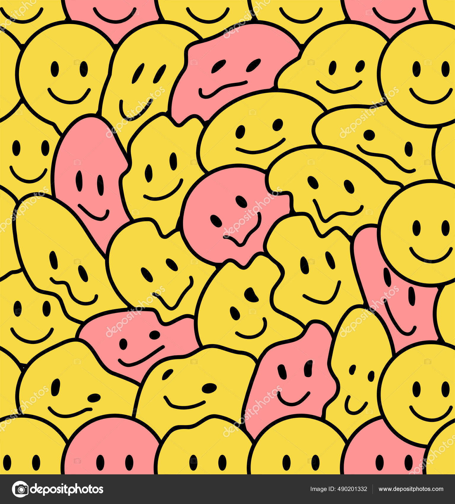 Funny smile faces seamless pattern. Vector doodle cartoon kawaii ...