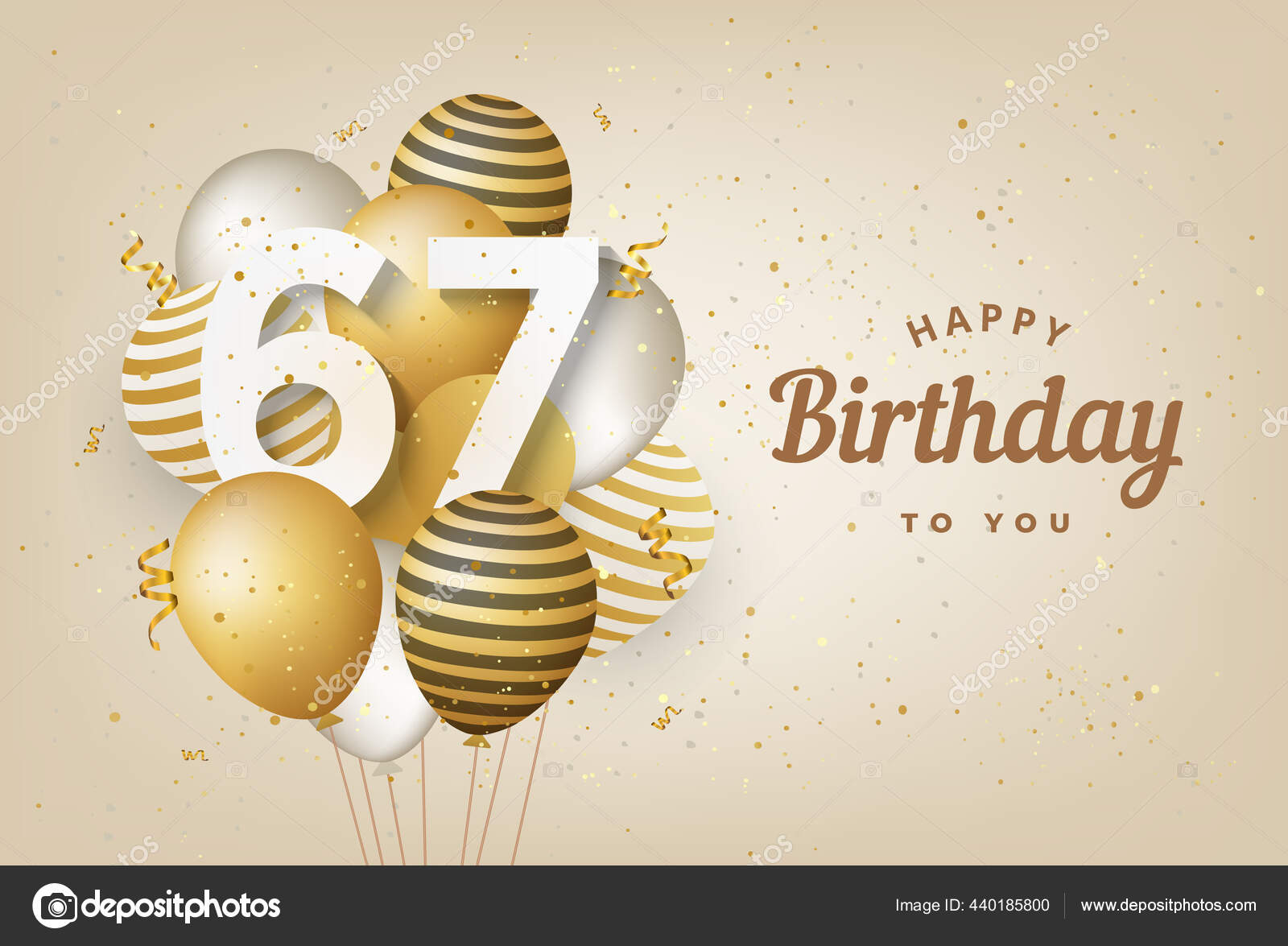 Happy 67th Birthday Gold Balloons Greeting Card Background Years