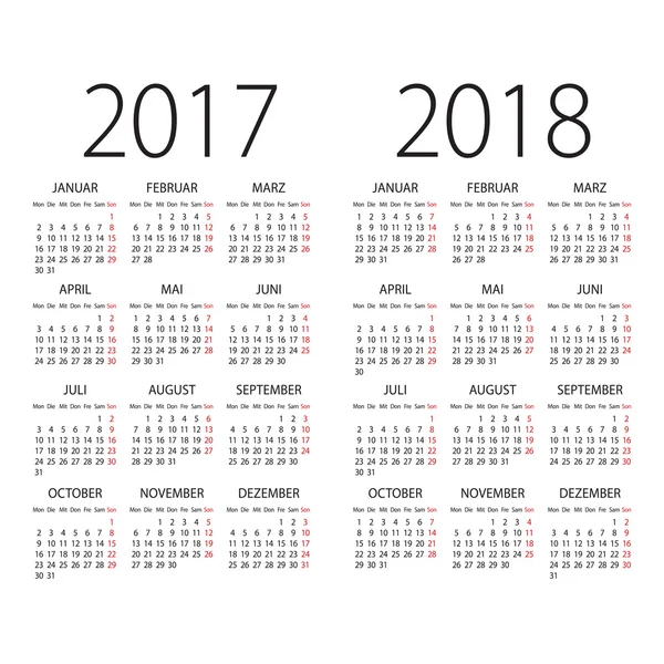 Abstract 2017 and 2018 vector calendar with Sunday the first day of ...