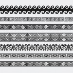 Greek seamless patterns, textures, black on a gray background. Isolated ...