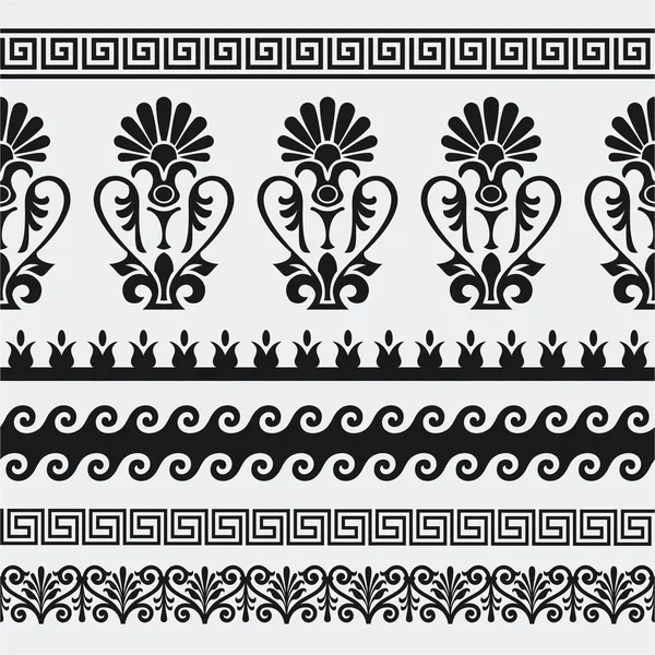 Greek seamless patterns, textures, black on a gray background. Isolated ...