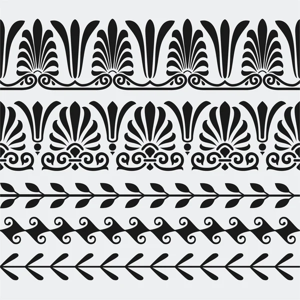 Greek seamless patterns, textures, black on a gray background. Isolated ...