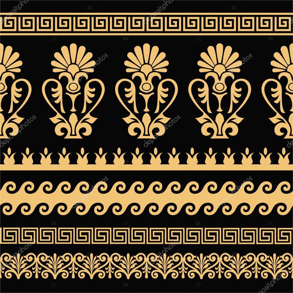 Greek seamless patterns, textures ,in traditional colors on a light ...