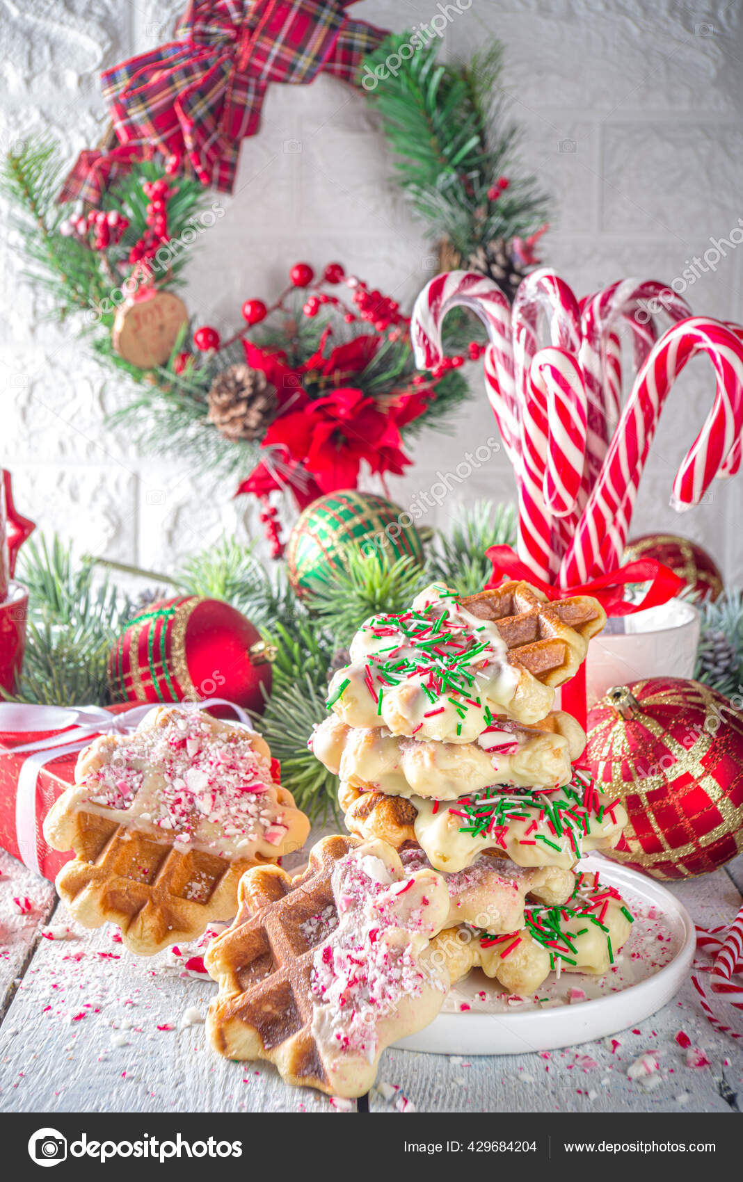 Stack Homemade Belgian Waffles Christmas Breakfast Traditional Waffles ...