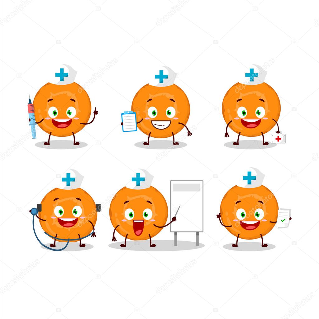 Médico profesión emoticono con rebanada de zanahoria personaje de ...