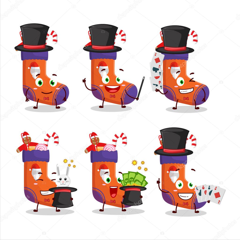 Un calcetines de Navidad con regalo personaje de dibujos animados mago ...