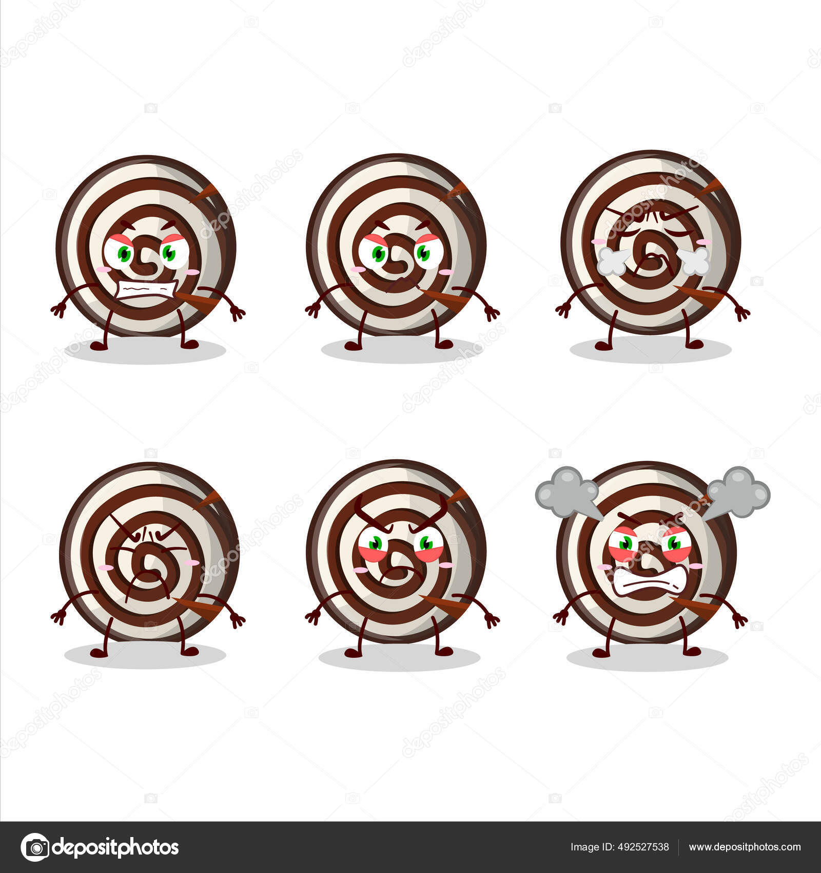 Slice Cake Cinnamon Roll Cartoon Character Various Angry Expressions ...