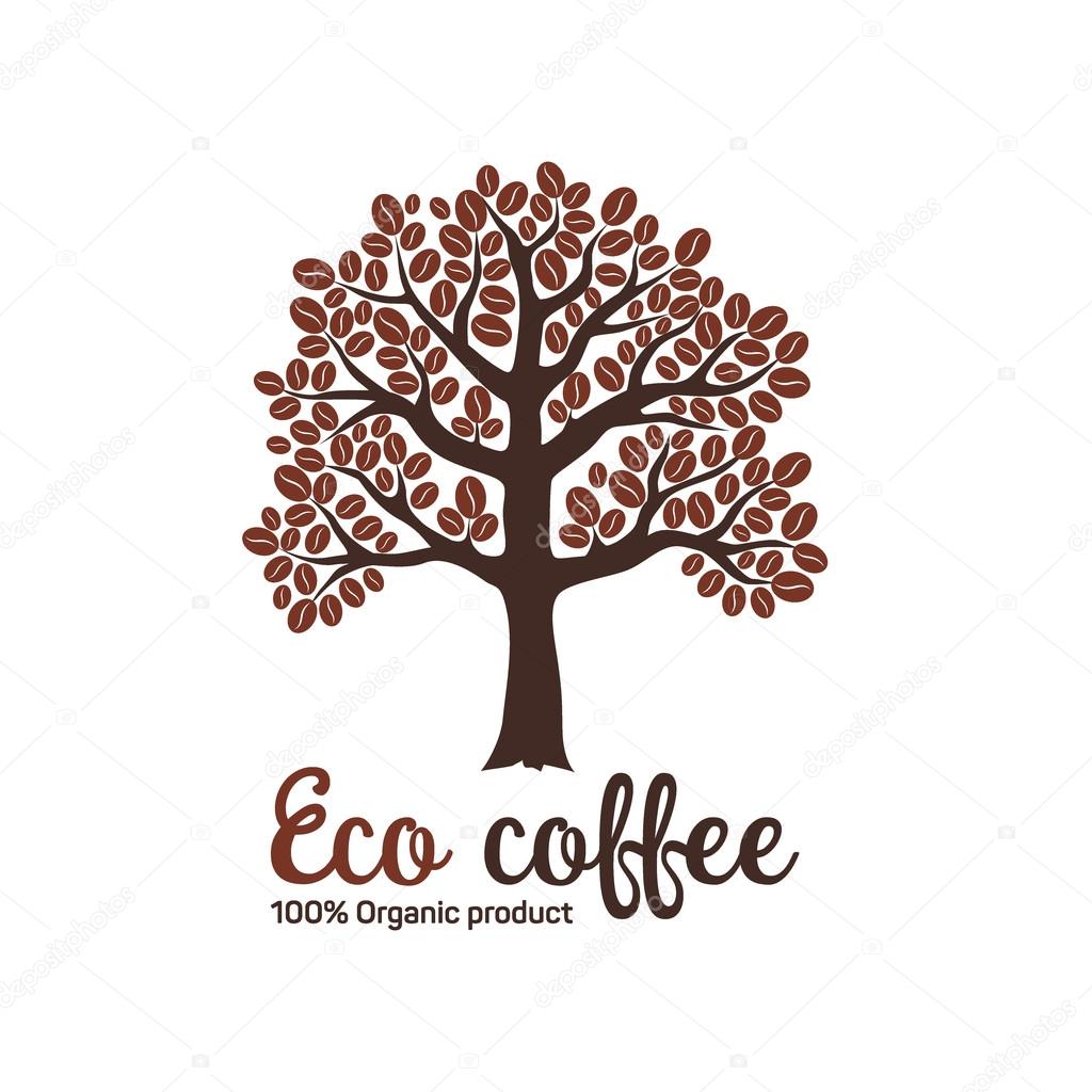 Hand drawn graphic coffee tree with grains. Vector illustration for ...