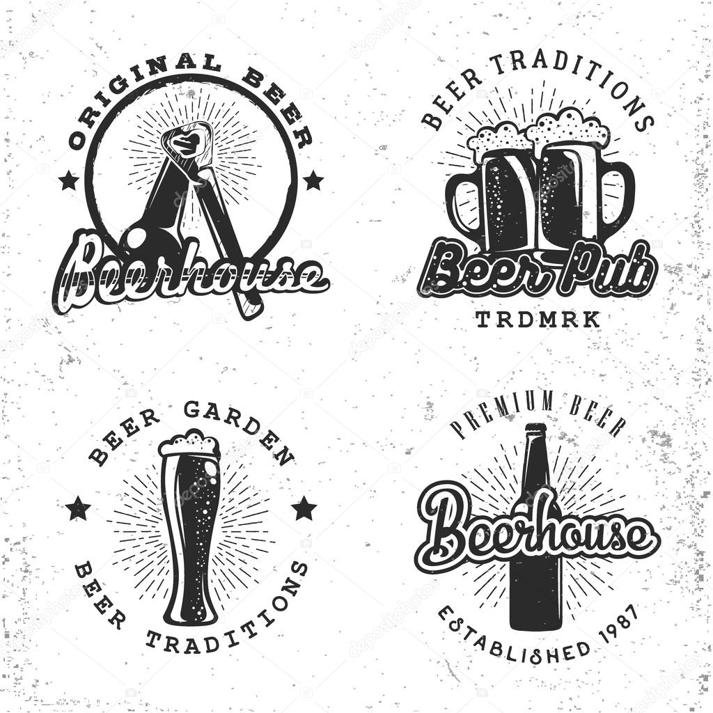 Set of logos beer concepts. Labels in retro vintage style with sunburst ...
