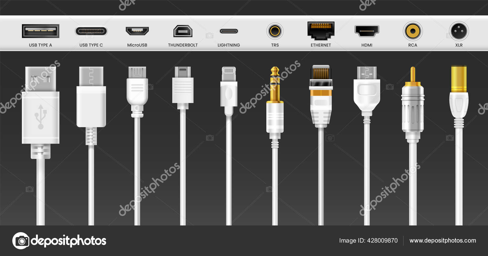Cable adapters, USB charger, phone connector wires Stock Vector Image ...