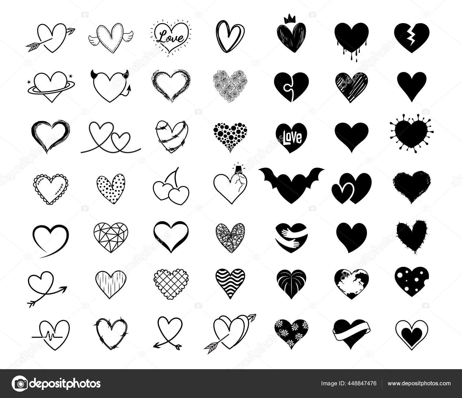 Heart Icon Design Set Hand Drawn Line Art Style Valentines Stock Vector ...