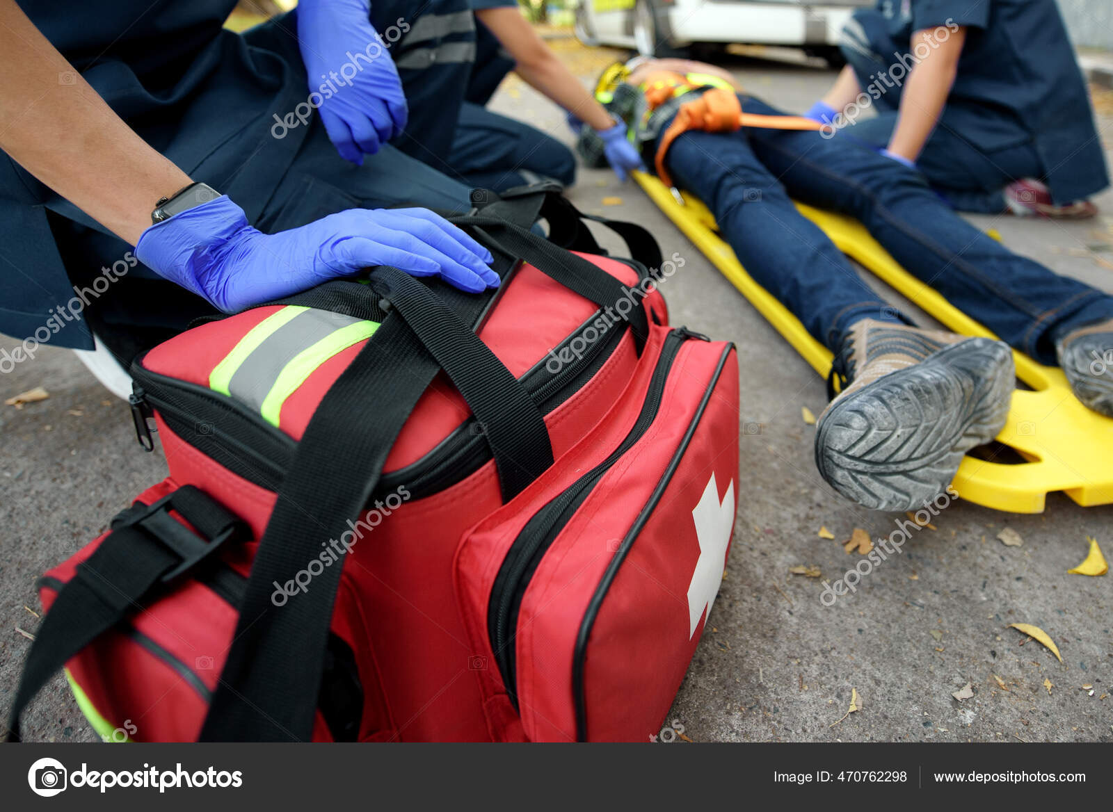 Emergency Medical First Aid Kit Bags First Aid Team Service — Stock ...