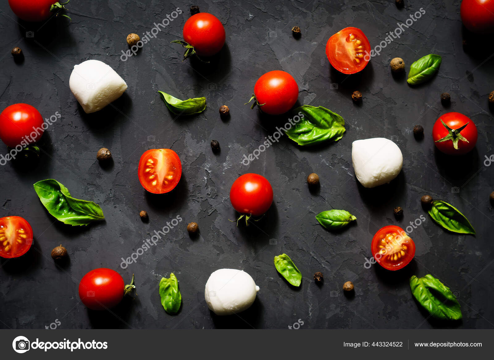 Mozzarella Cheese Balls Fresh Basil Leaves Cherry Tomatoes Ingredients ...