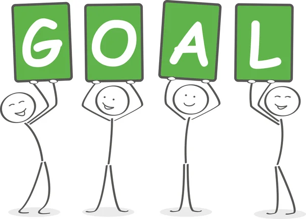 Stick figure team holding a red yes we can text sign or banner up Stock ...