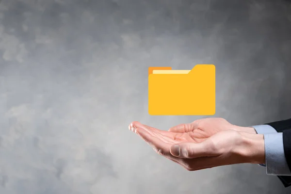 Businessman hold folder icon.Document Management System or DMS setup by ...