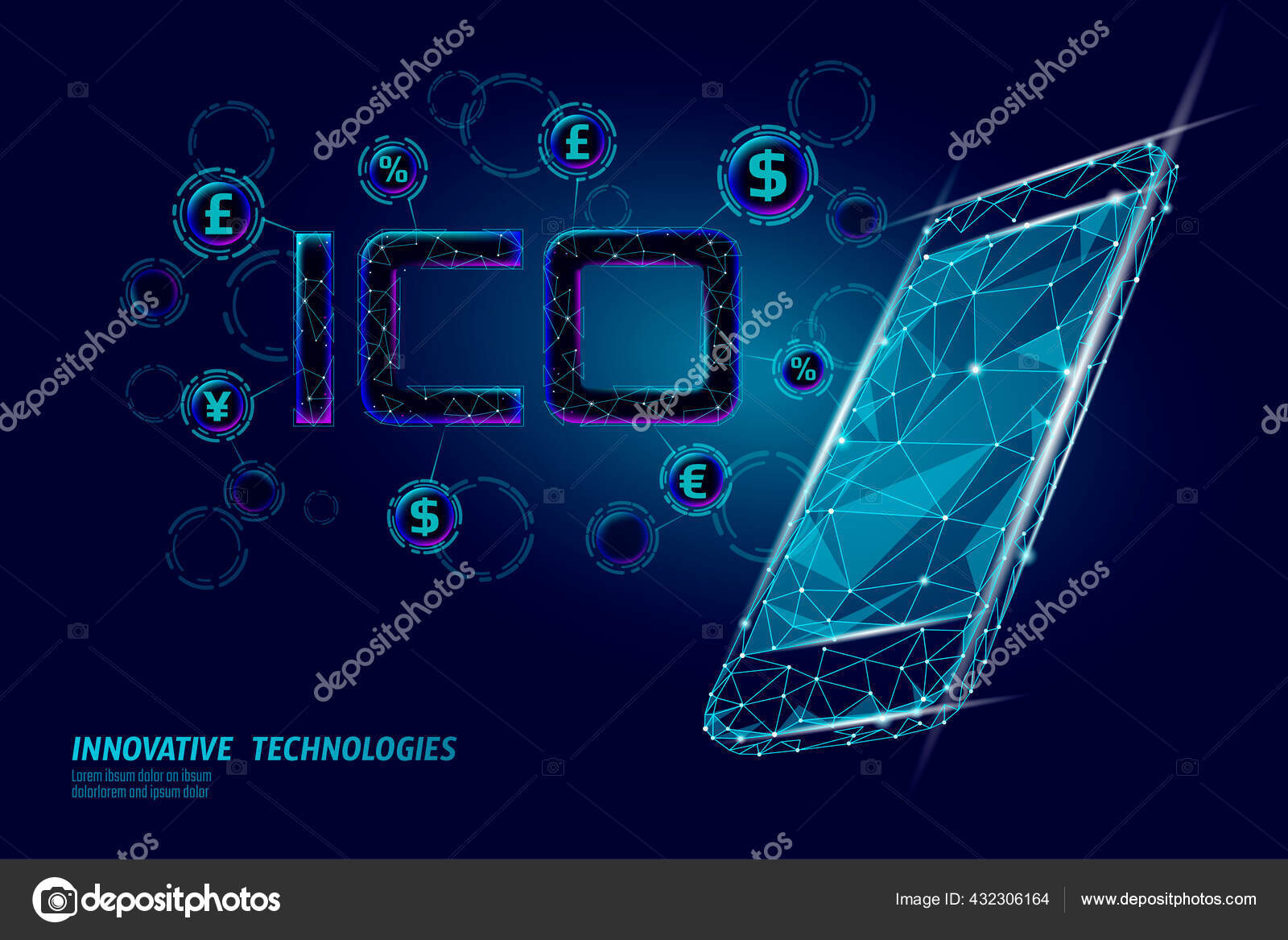 Initial coin offering ICO letters technology concept. Business finance ...