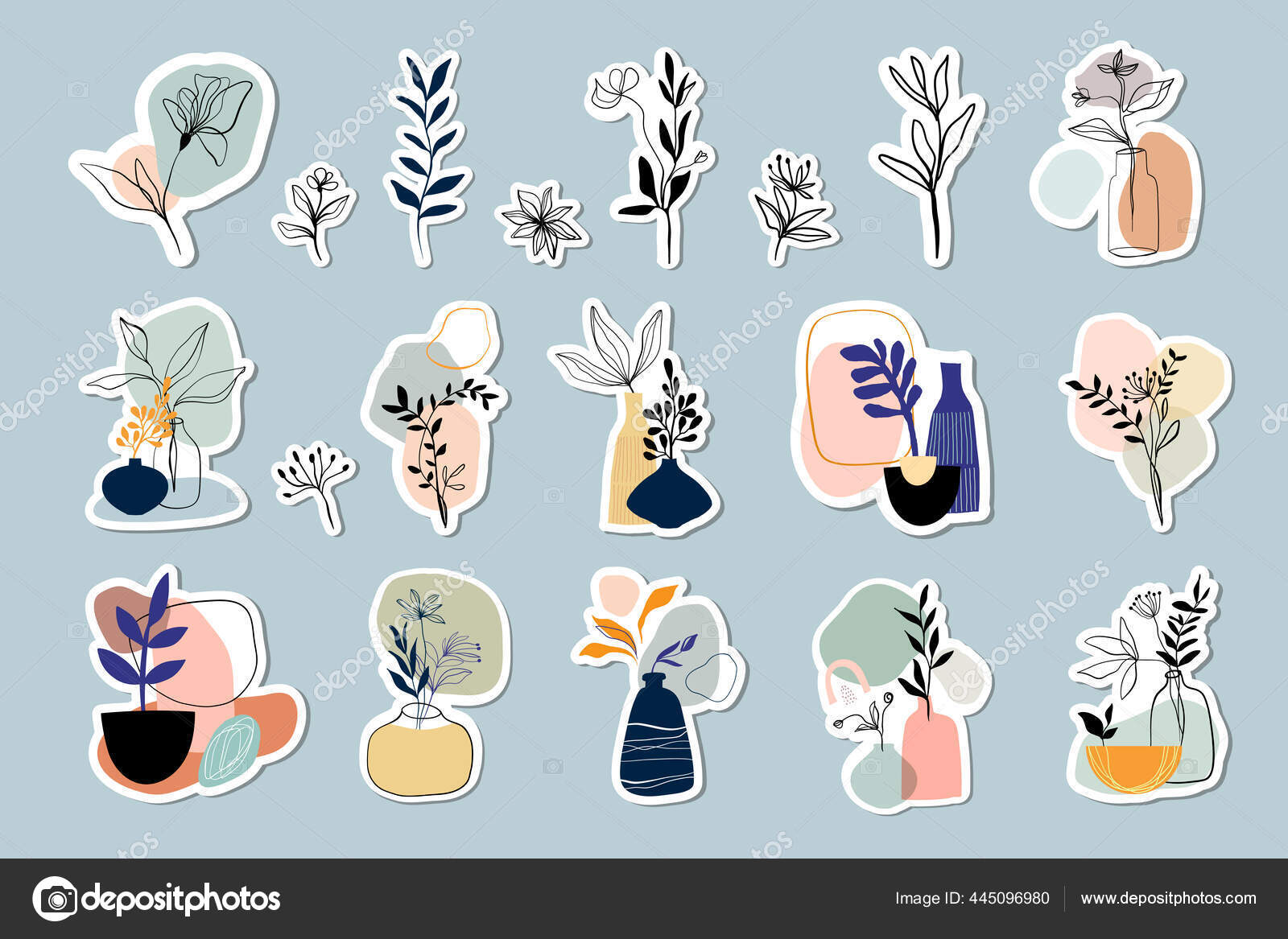 Abstract Stickers Collection Modern Line Art Shapes Contemporary Design ...