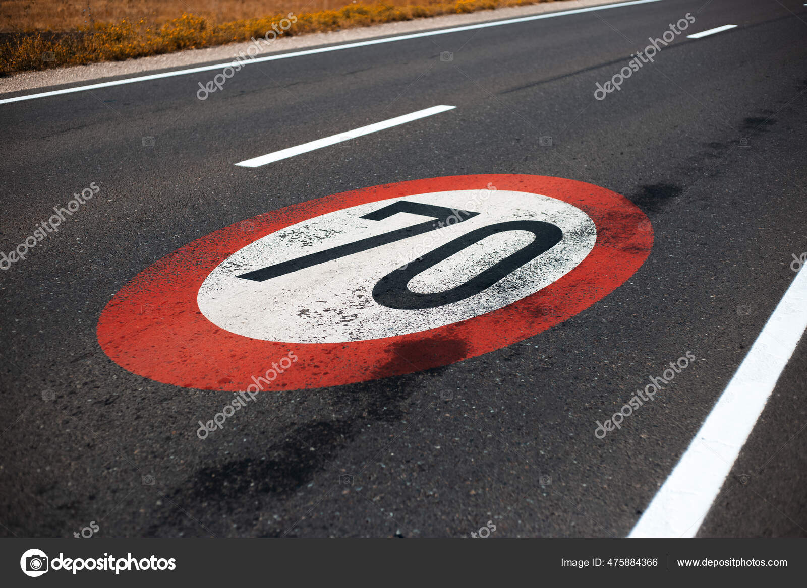 Close View Hour Speed Limit Sign Painted Dark Asphalting Road — Stock ...