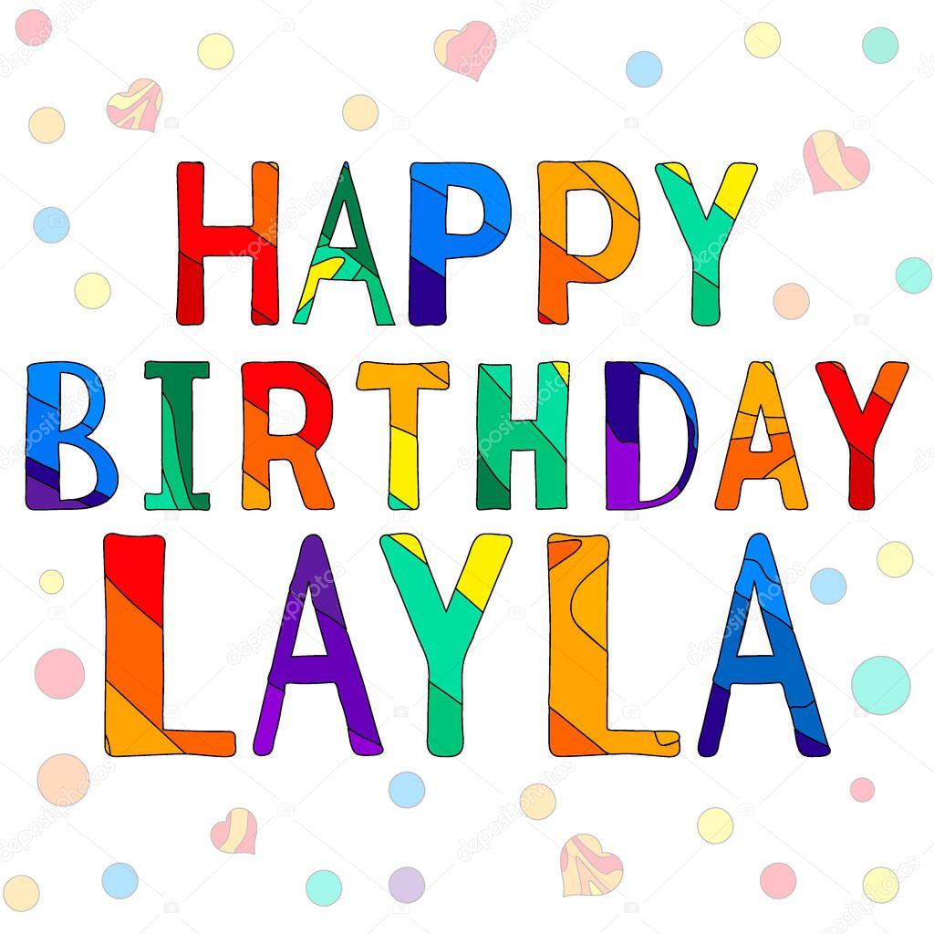 Feliz cumpleaños Layla divertido dibujo animado inscripción multicolor ...