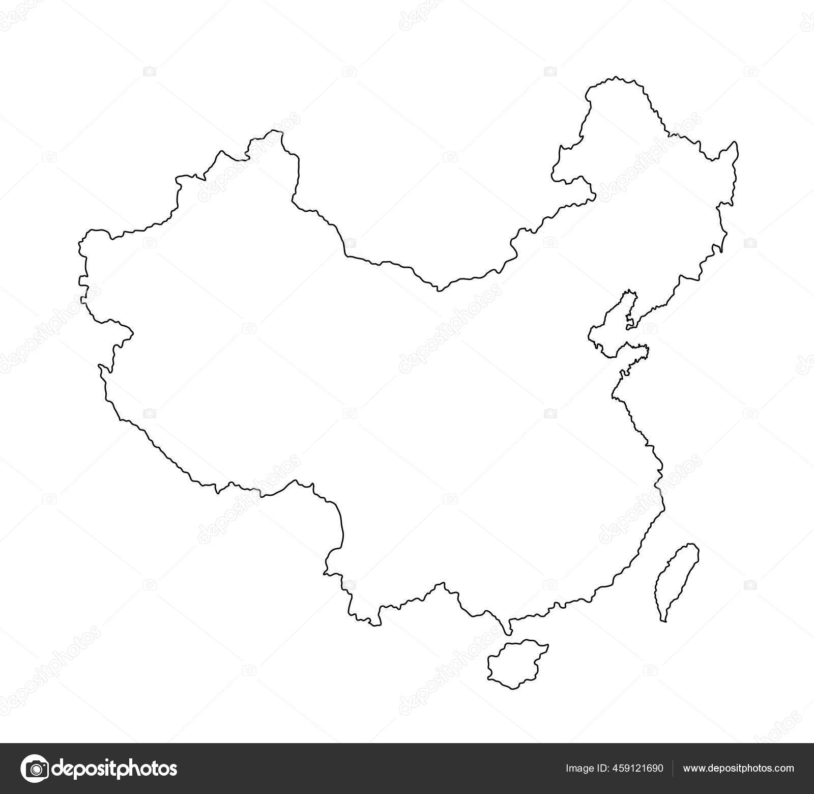 可编辑的中国空白矢量地图 在白色背景下孤立 中国地图轮廓轮廓图解 图库矢量图©Dovla982 459121690