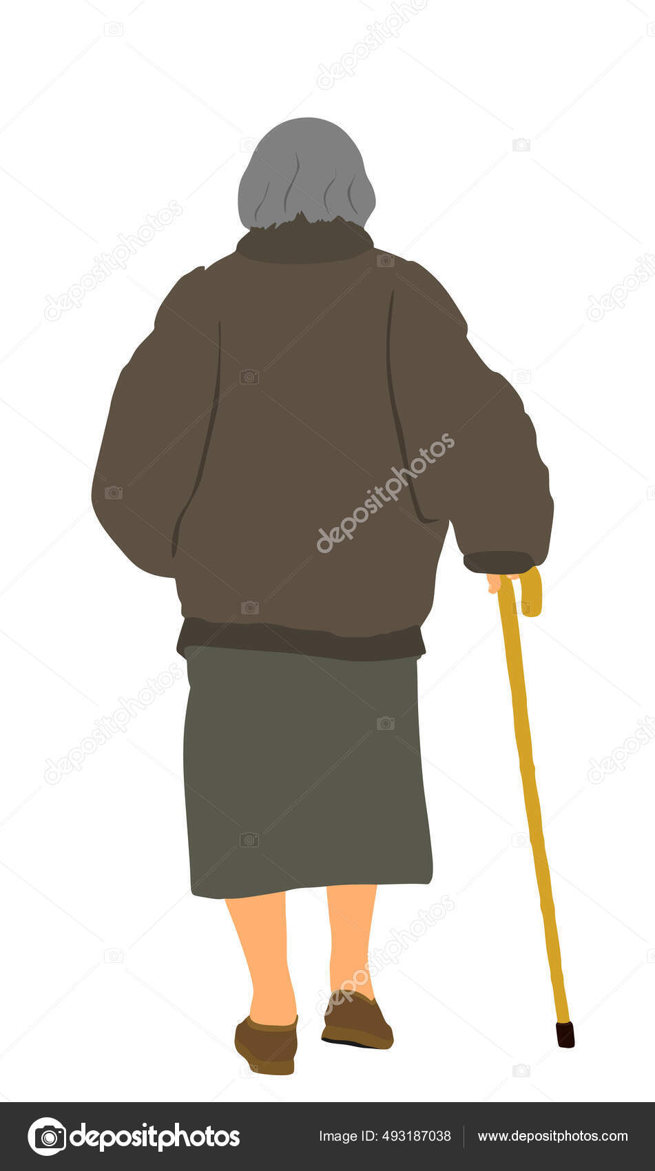 Abuela Caminando Con Ilustración Vectorial Palo Aislado Sobre Fondo Blanco Vector de stock ...