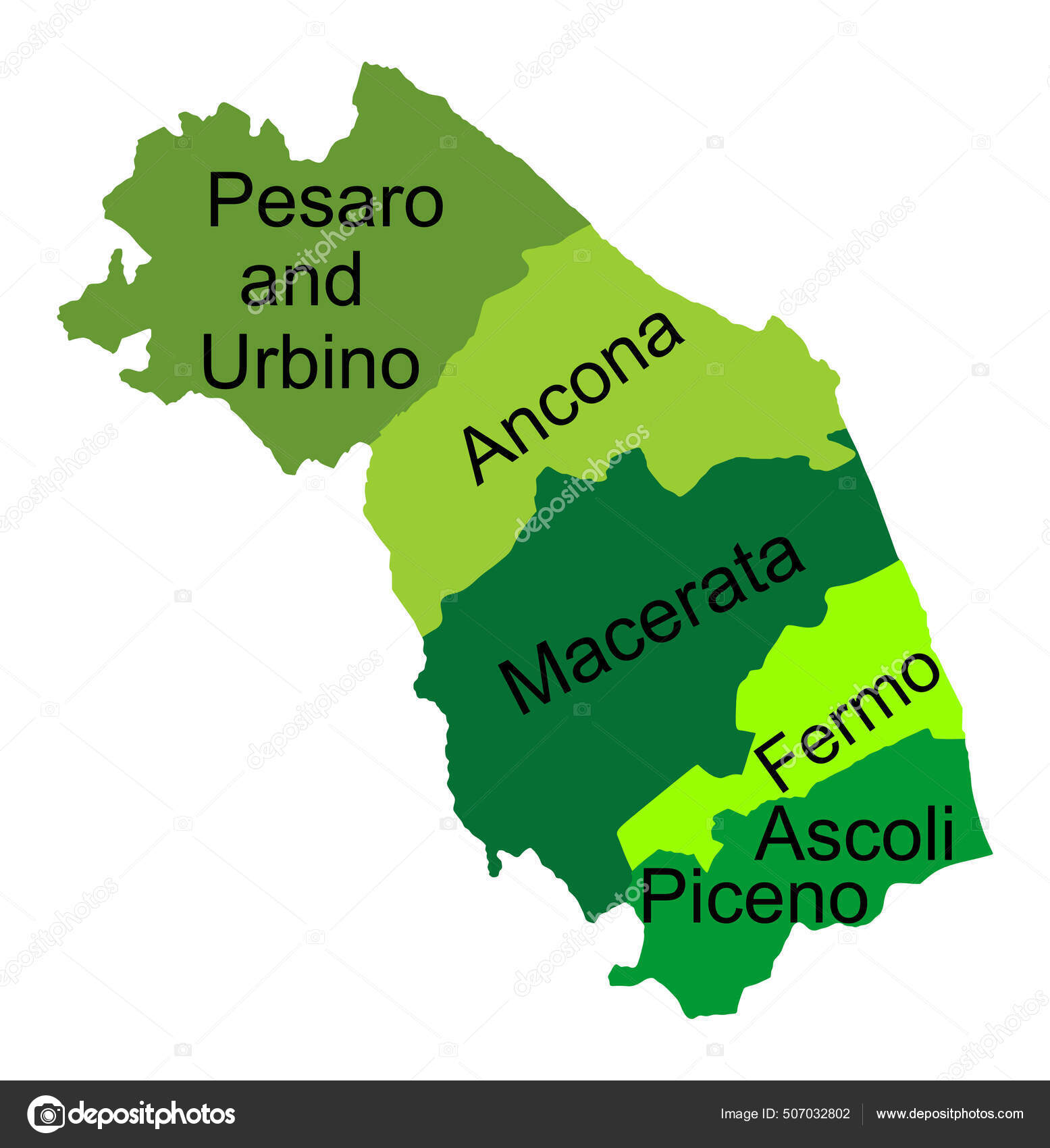 Marche Map Vector Silhouette Illustration Italy Province Separated ...