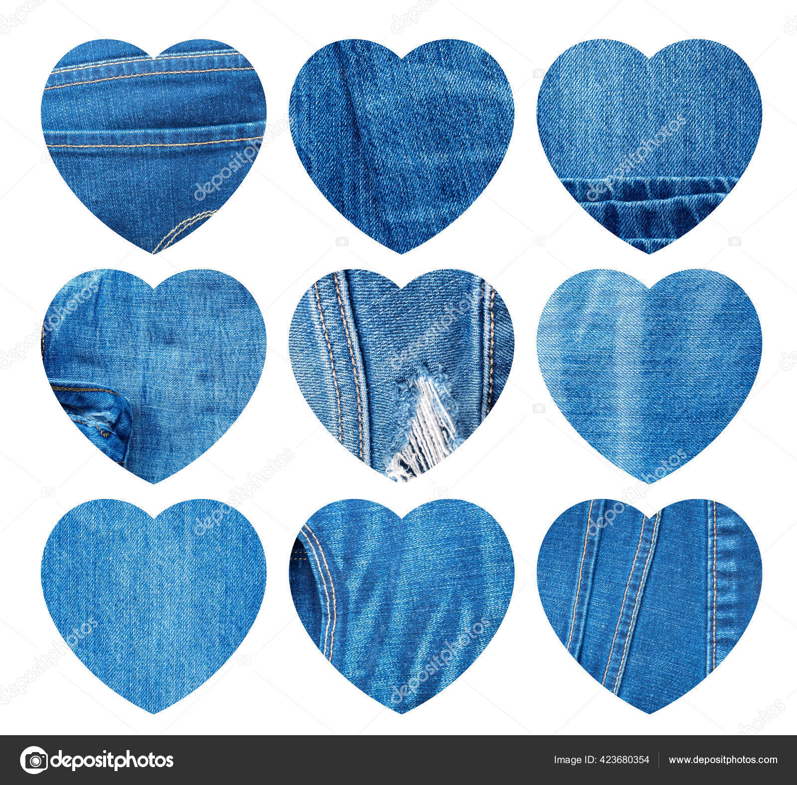 Set Blue Jeans Hearts Mockup Denim Backgrounds Heart Shapes Collection ...