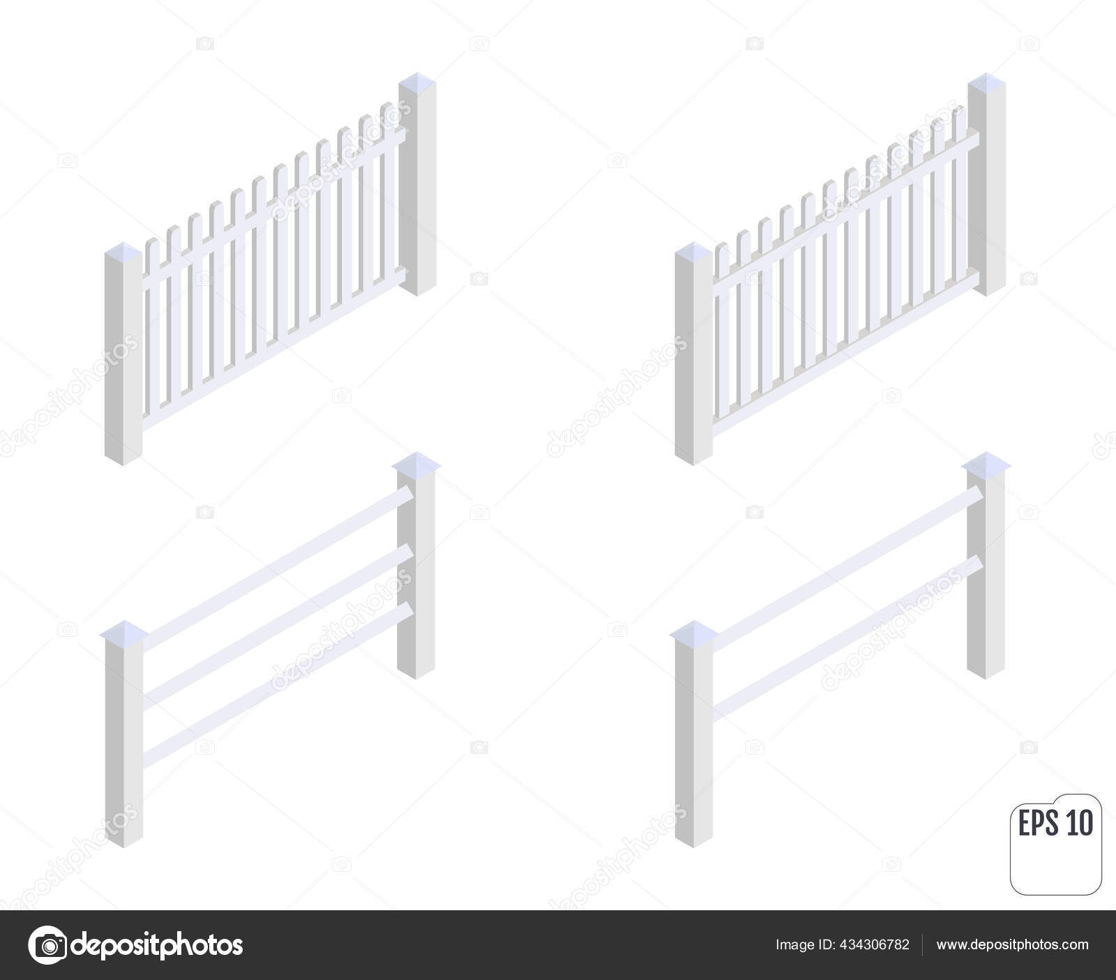 Isometric white fence sections. Fencing constructor. ⬇ Vector Image by ...