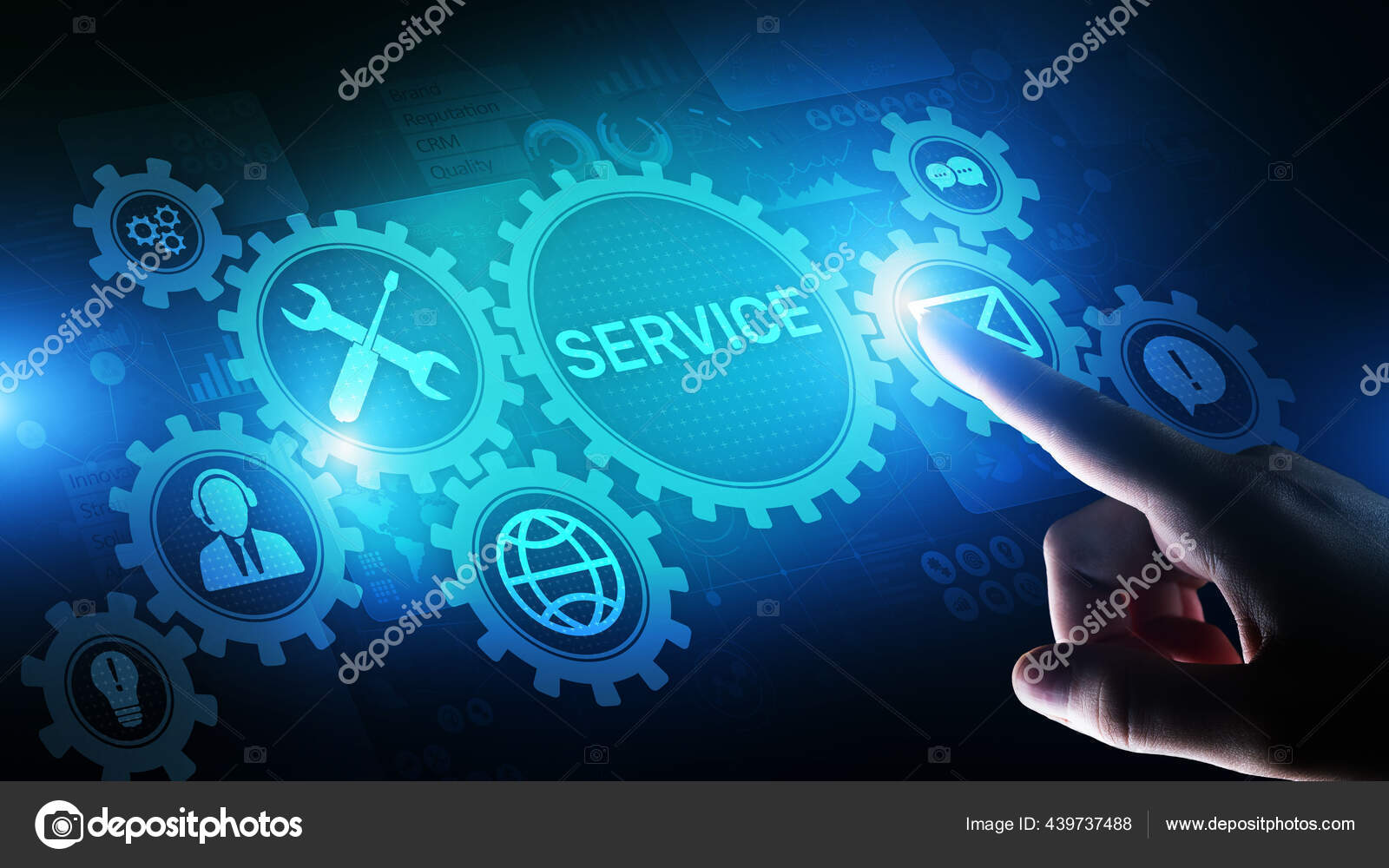 Service support customer help call center Business technology button on ...